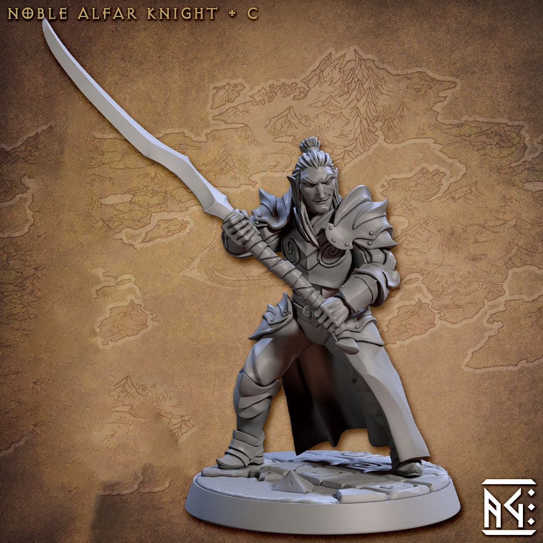 Elf Paladin Fighter Two Handed Sword | 28mm, 32mm, 54mm,75mm,100mm Sca ...