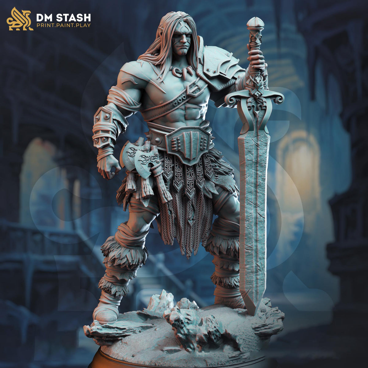Goliath Human Barbarian Fighter Miniature | 28mm,32mm,54mm,75mm,100mm ...